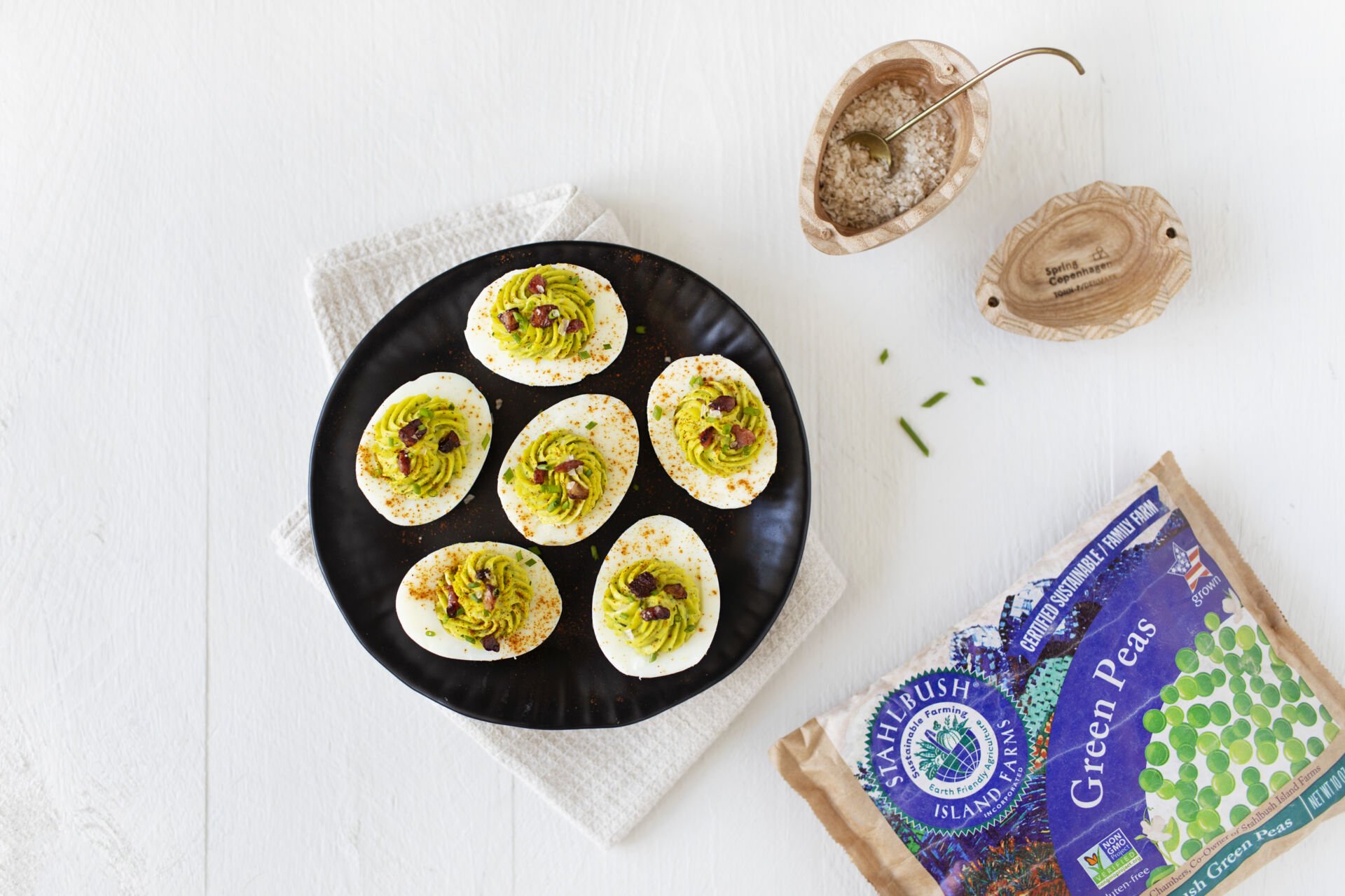 Spring Pea Deviled Eggs - Stahlbush Island Farms