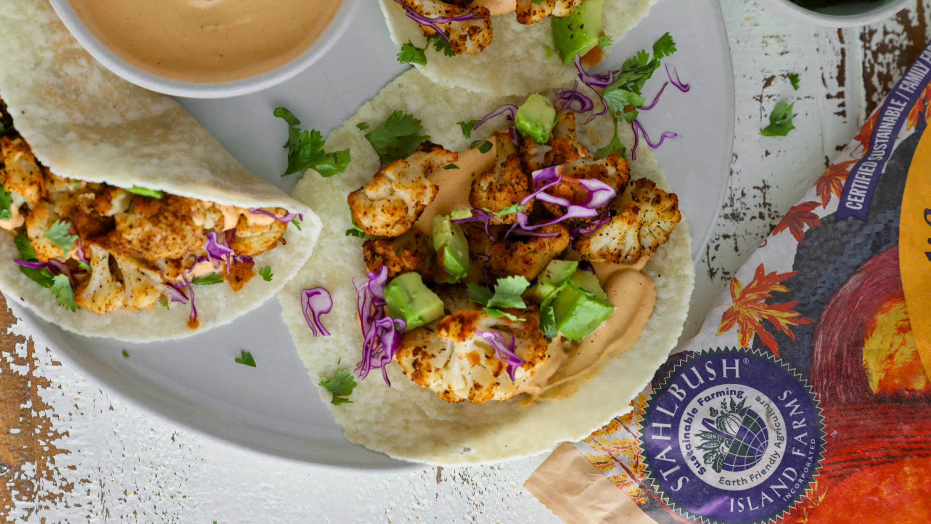 Roasted Cauliflower Tacos with Chipotle Crema - Stahlbush Island Farms